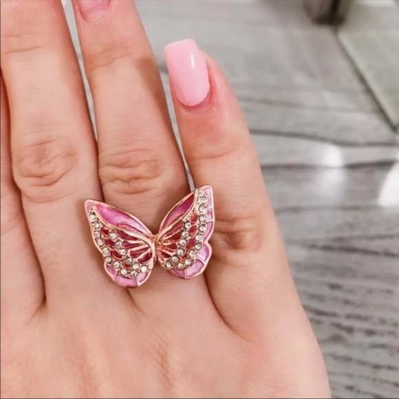 Jewelry | New Rose Gold Pink Butterfly Dazzling Ring | Poshmark